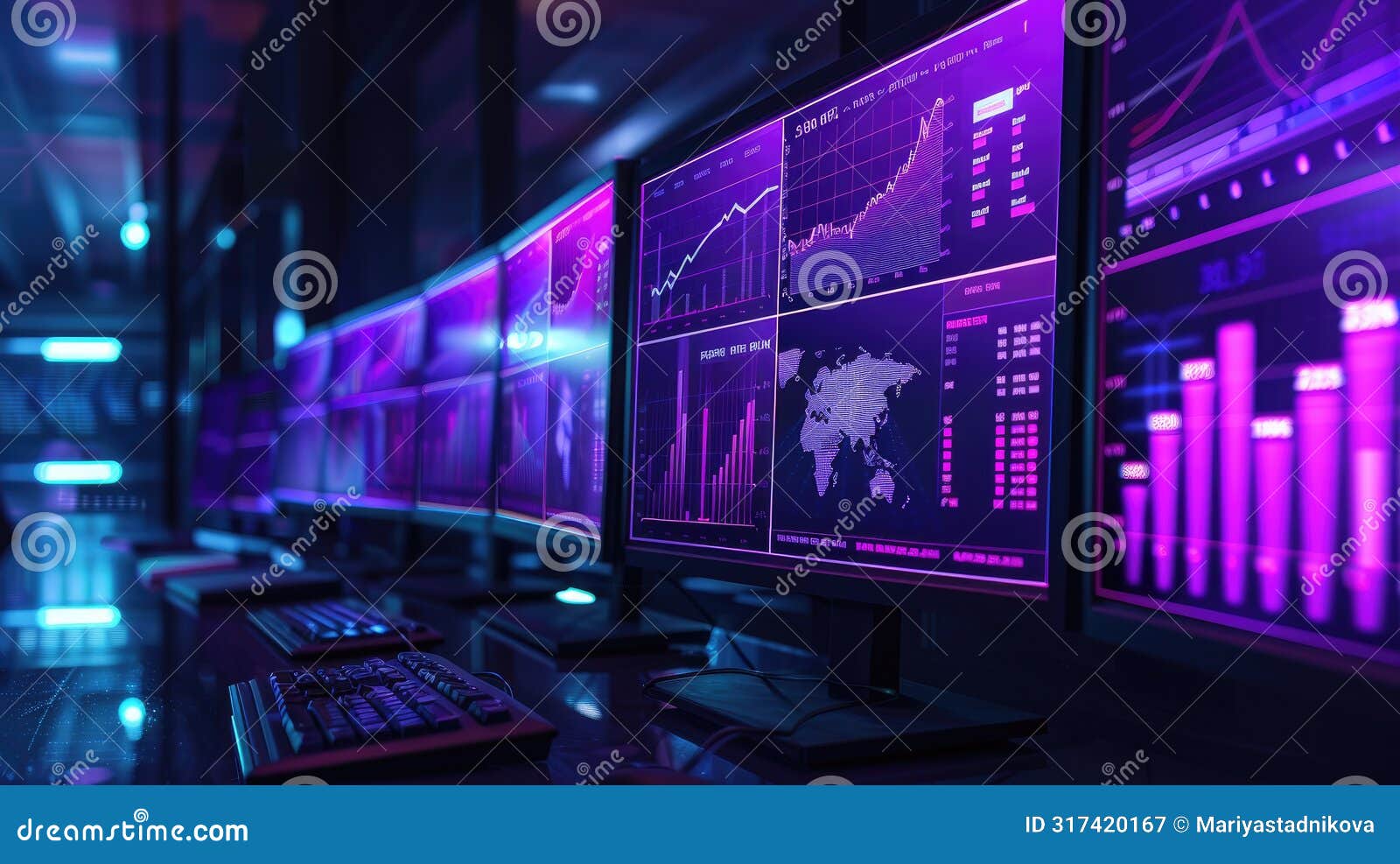 Digital Wallpaper with Charts and Graphs on Multiple Computer Screens ...