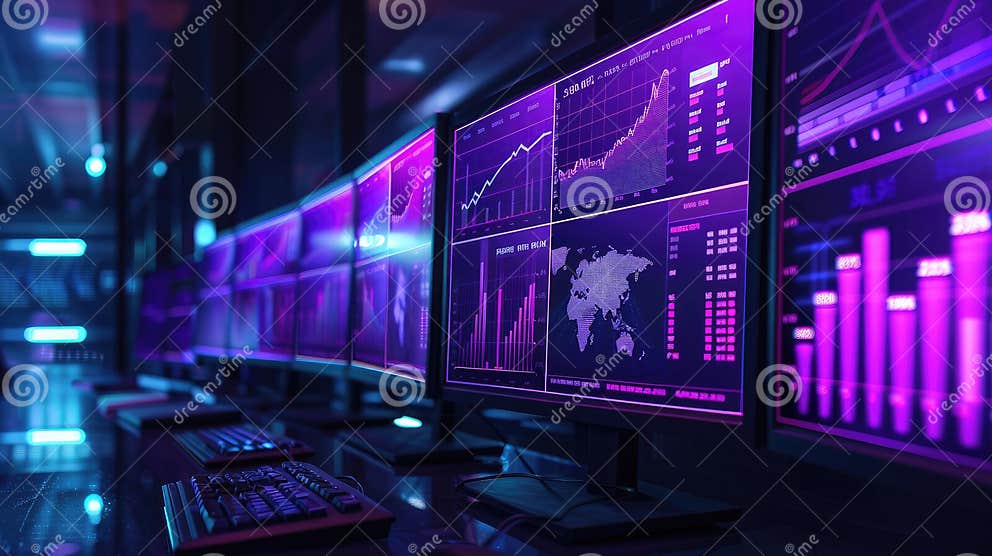 Digital Wallpaper with Charts and Graphs on Multiple Computer Screens ...