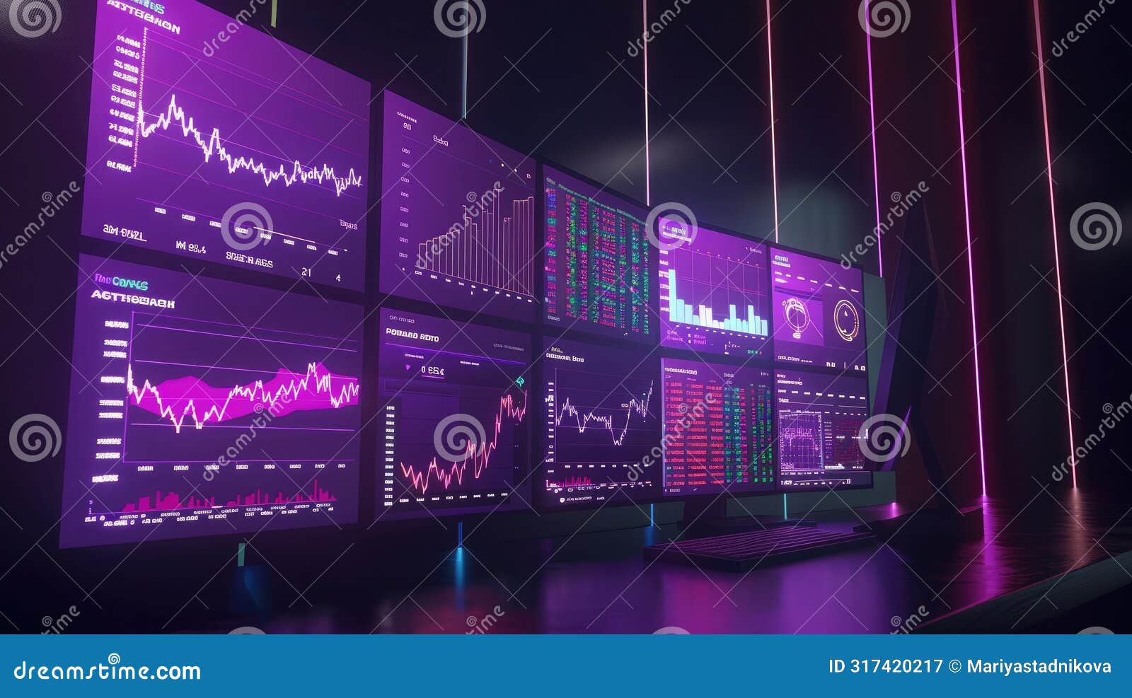 Digital Wallpaper with Charts and Graphs on Multiple Computer Screens ...