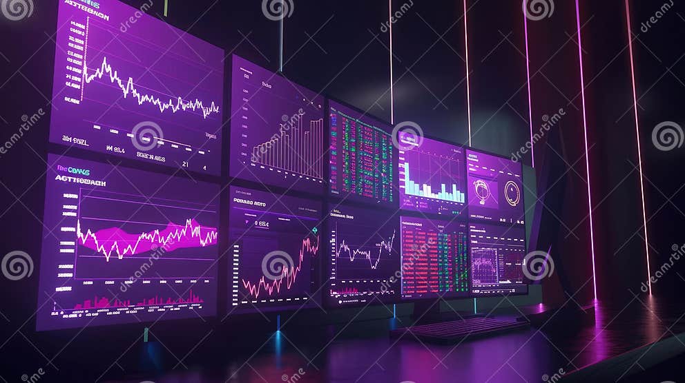 Digital Wallpaper with Charts and Graphs on Multiple Computer Screens ...
