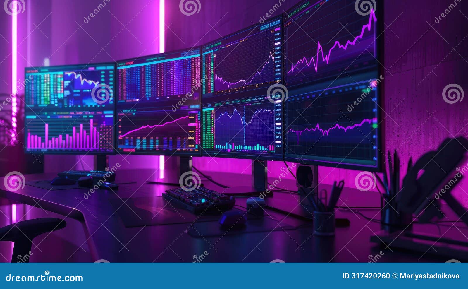 Digital Wallpaper with Charts and Graphs on Multiple Computer Screens ...