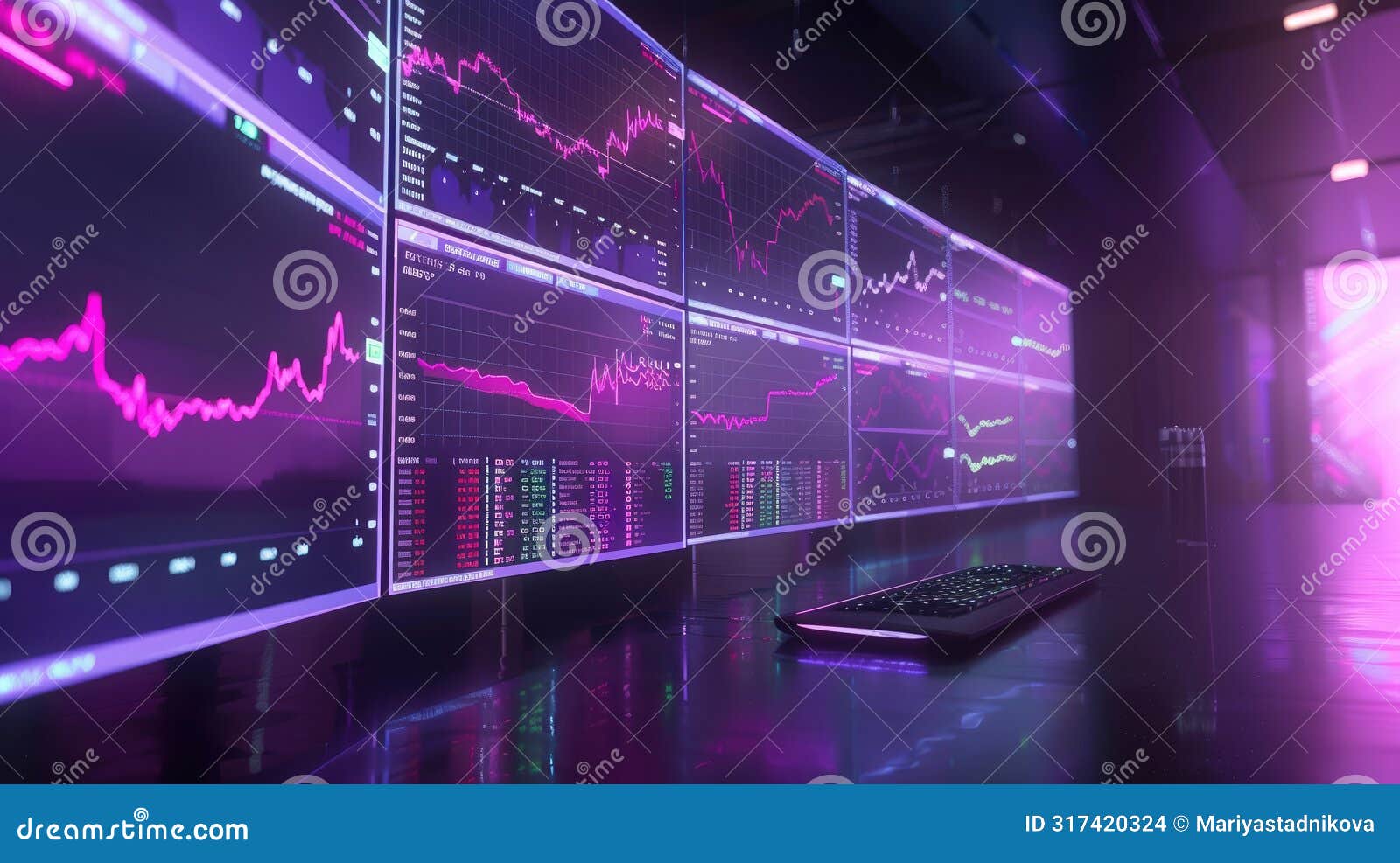 Digital Wallpaper with Charts and Graphs on Multiple Computer Screens ...