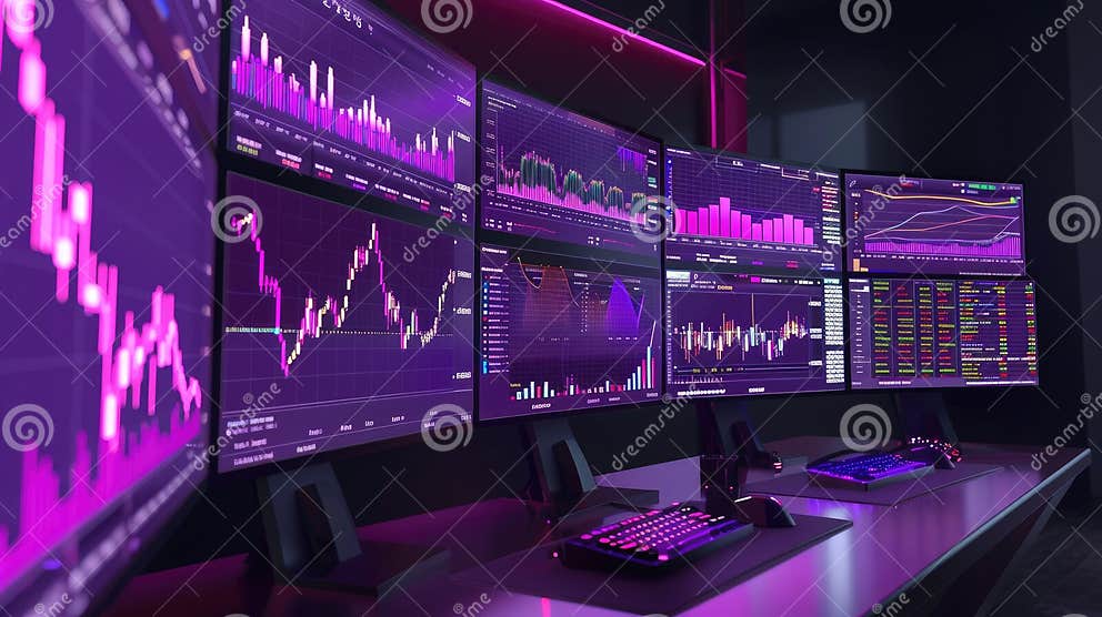 Digital Wallpaper with Charts and Graphs on Multiple Computer Screens ...