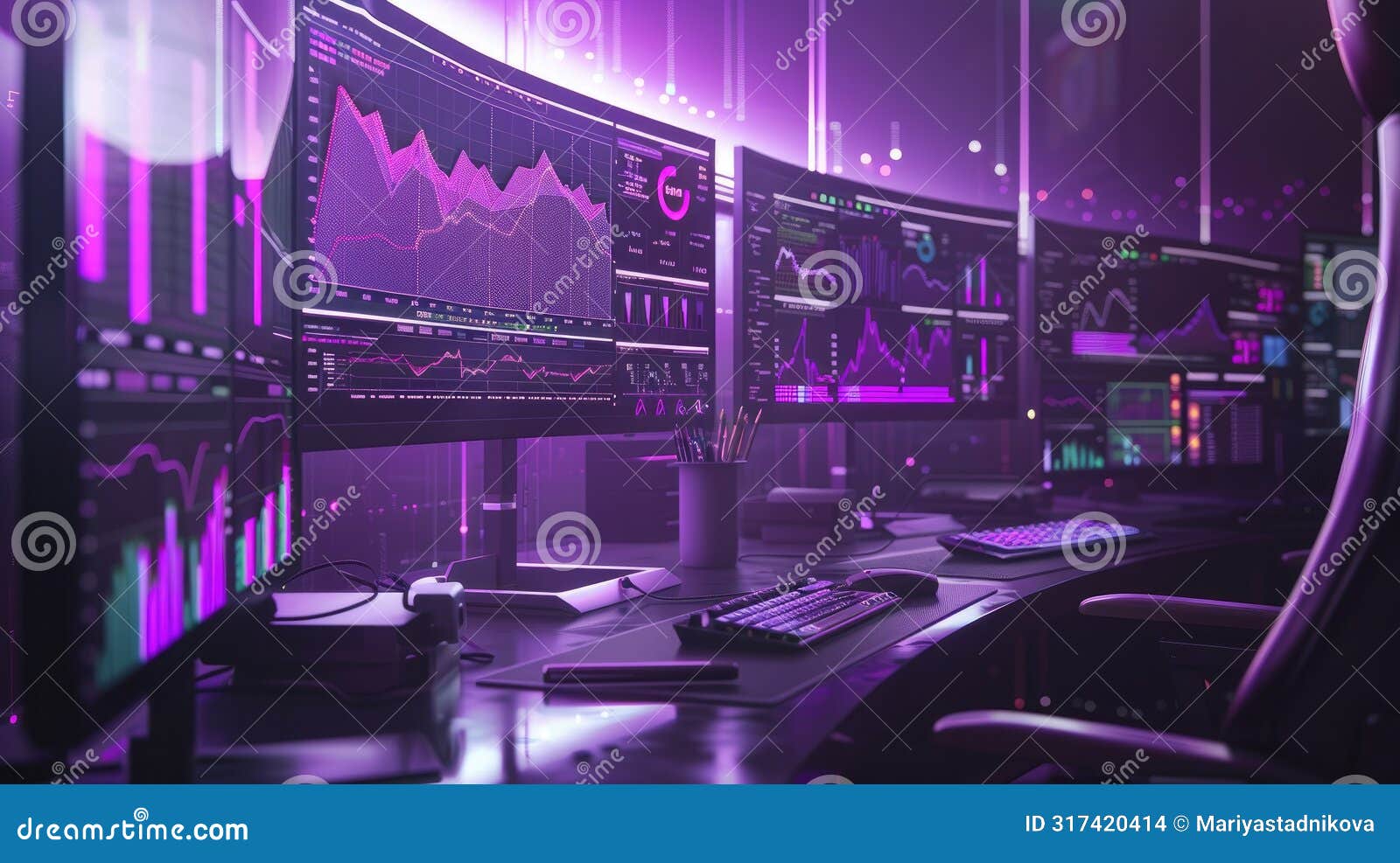 Digital Wallpaper with Charts and Graphs on Multiple Computer Screens ...