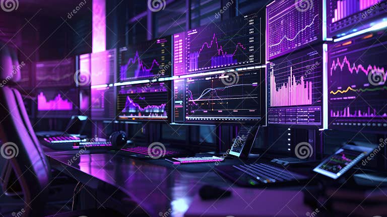 Digital Wallpaper with Charts and Graphs on Multiple Computer Screens ...