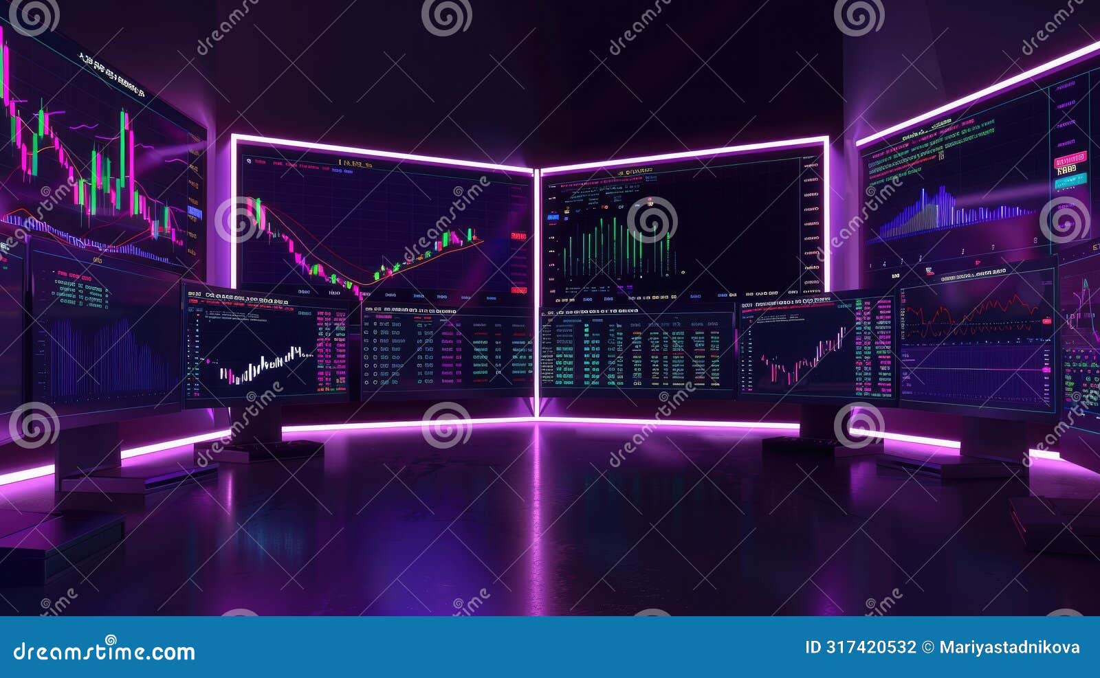 Digital Wallpaper with Charts and Graphs on Multiple Computer Screens ...
