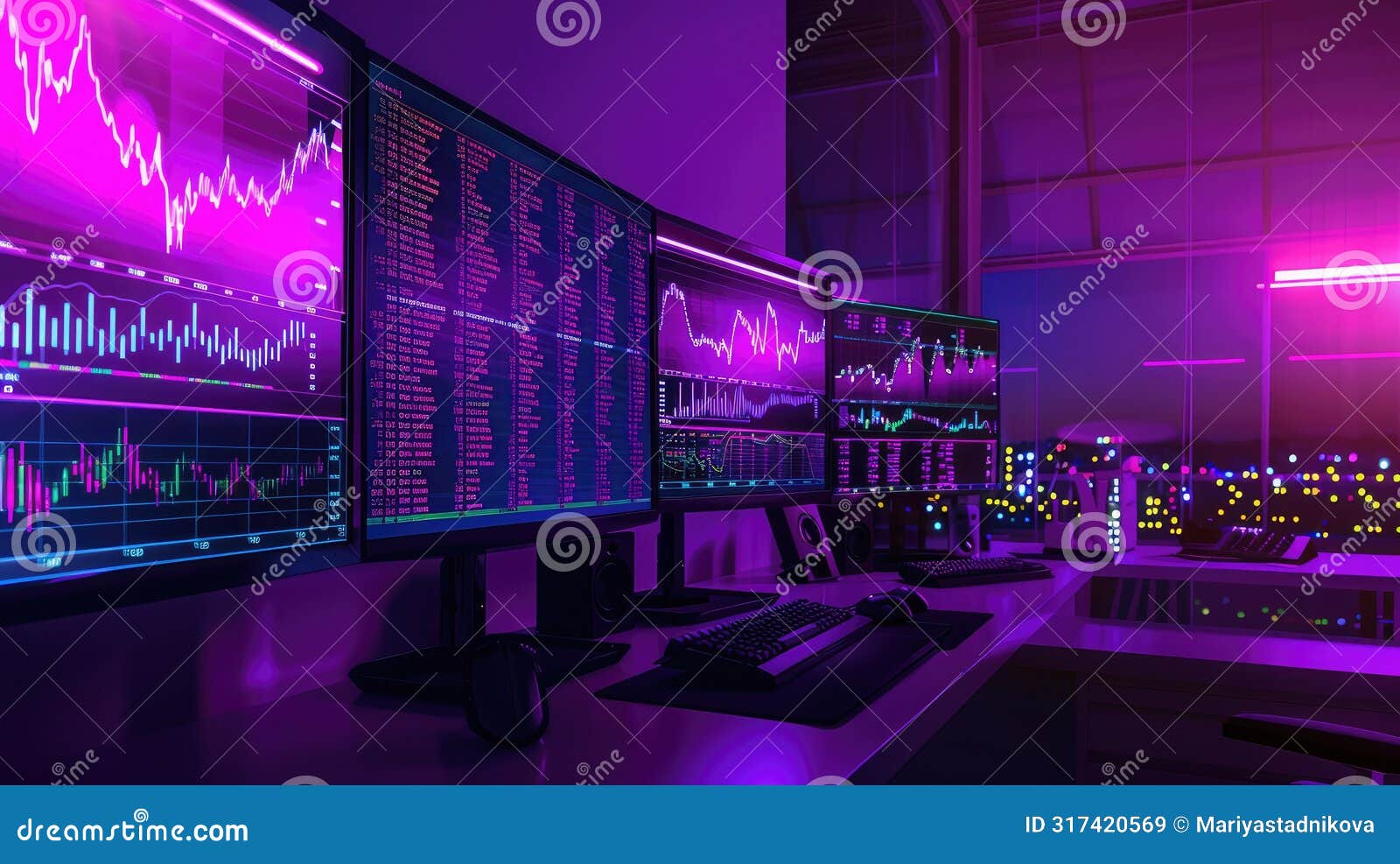 Digital Wallpaper with Charts and Graphs on Multiple Computer Screens ...