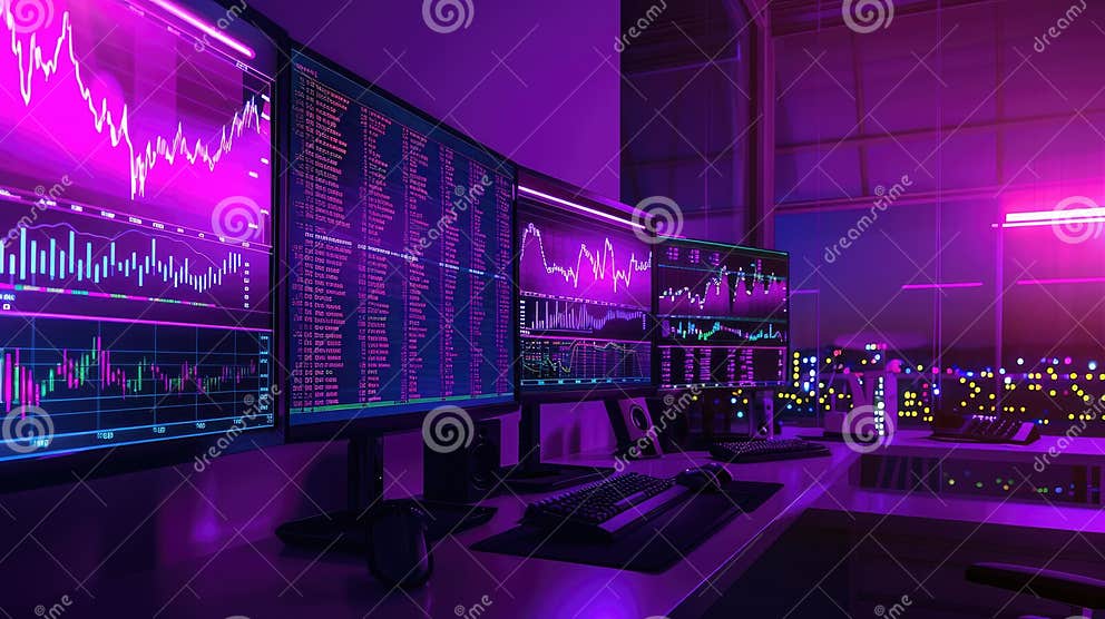 Digital Wallpaper with Charts and Graphs on Multiple Computer Screens ...