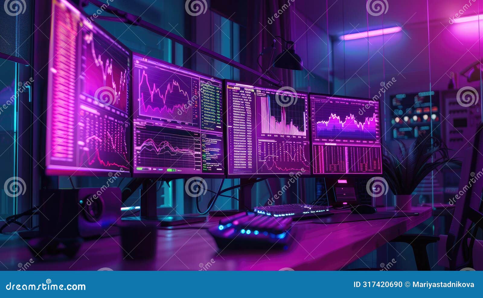 Digital Wallpaper with Charts and Graphs on Multiple Computer Screens ...