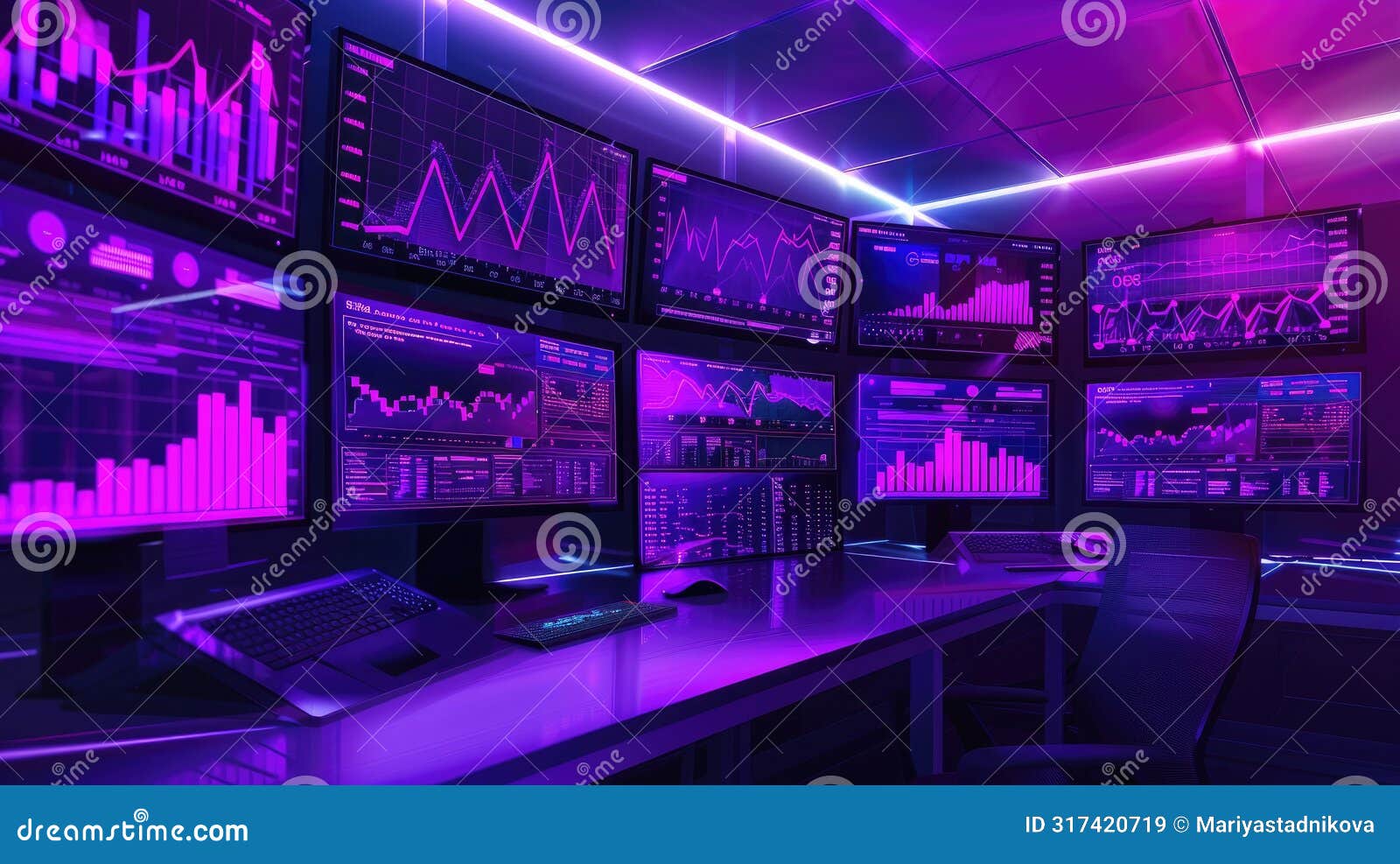 Digital Wallpaper with Charts and Graphs on Multiple Computer Screens ...