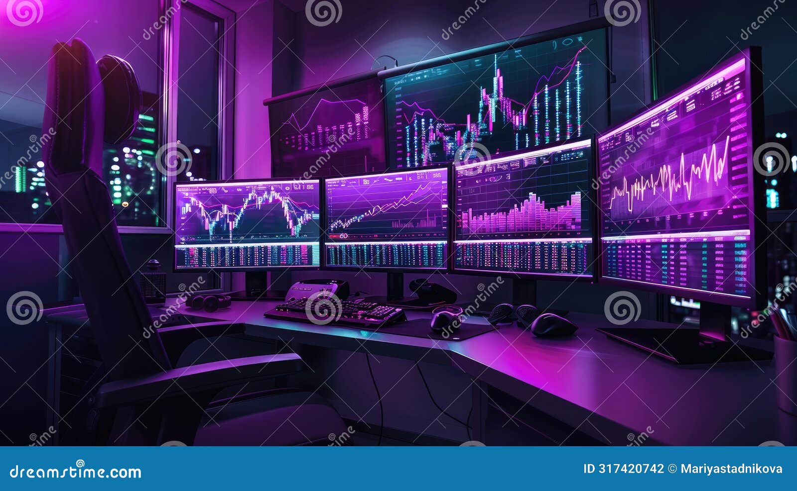 Digital Wallpaper with Charts and Graphs on Multiple Computer Screens ...