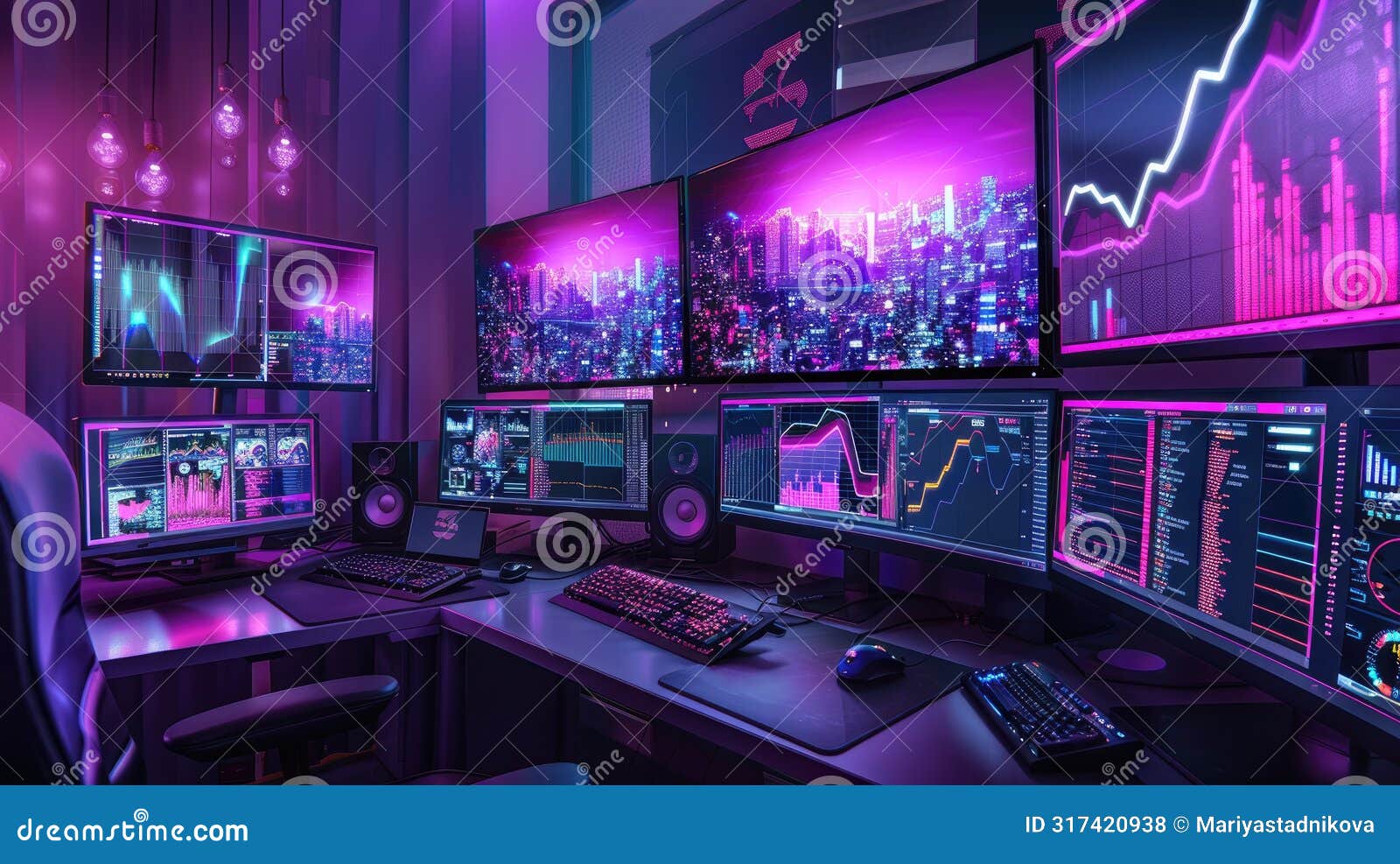 Digital Wallpaper with Charts and Graphs on Multiple Computer Screens ...