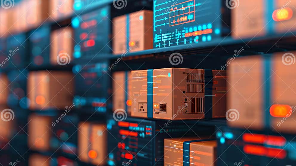 Digital Warehouse Inventory Management System with Stacked Cardboard ...
