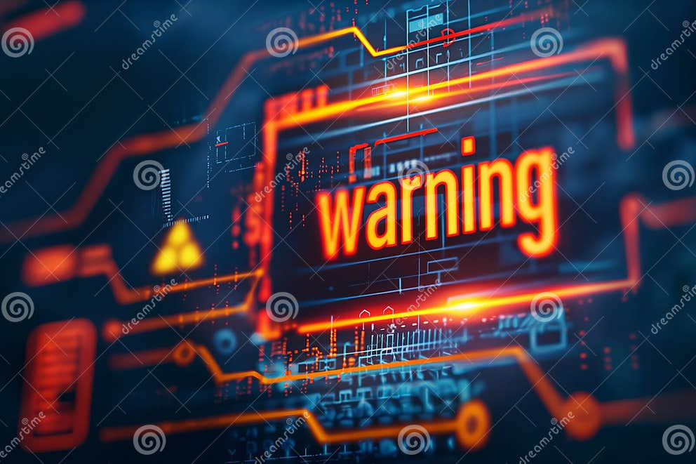 Digital Warning Sign on a High-tech Interface. Stock Image - Image of ...