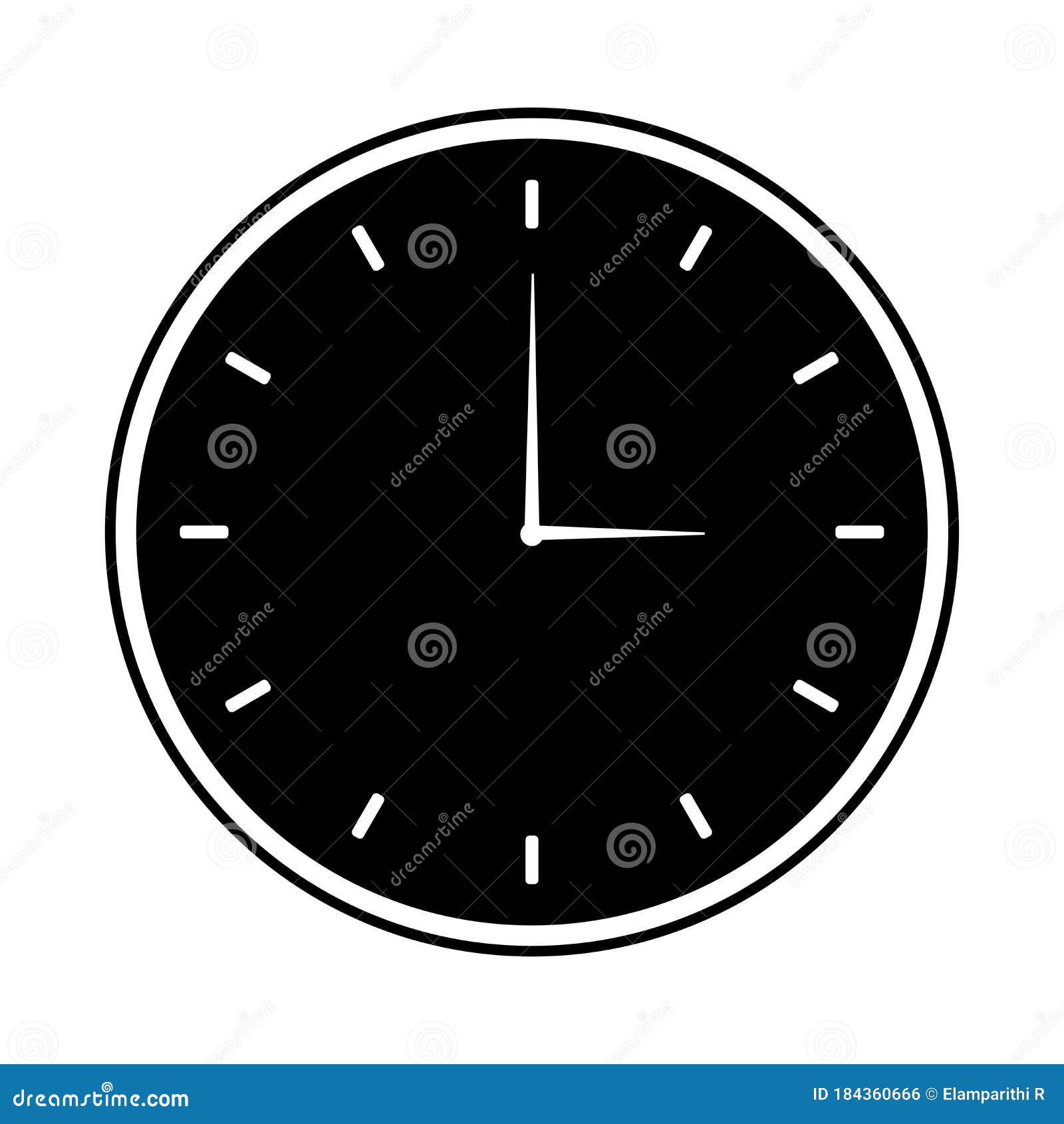 Solid Black Analog Clock Icon with Black Backdrop and White Stroke ...