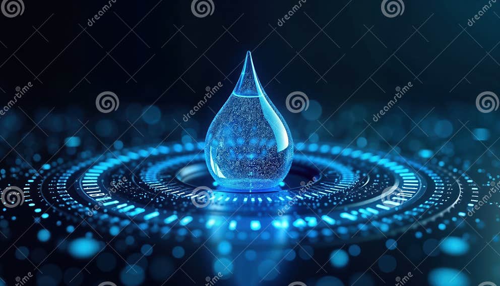 Digital Water Drop Icon Glows with Binary Code. Represents AI Water ...