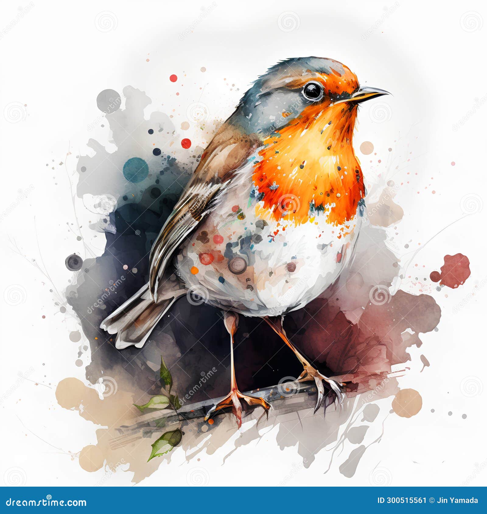 Digital Watercolor Painting of a Robin Bird on a Branch. Stock ...