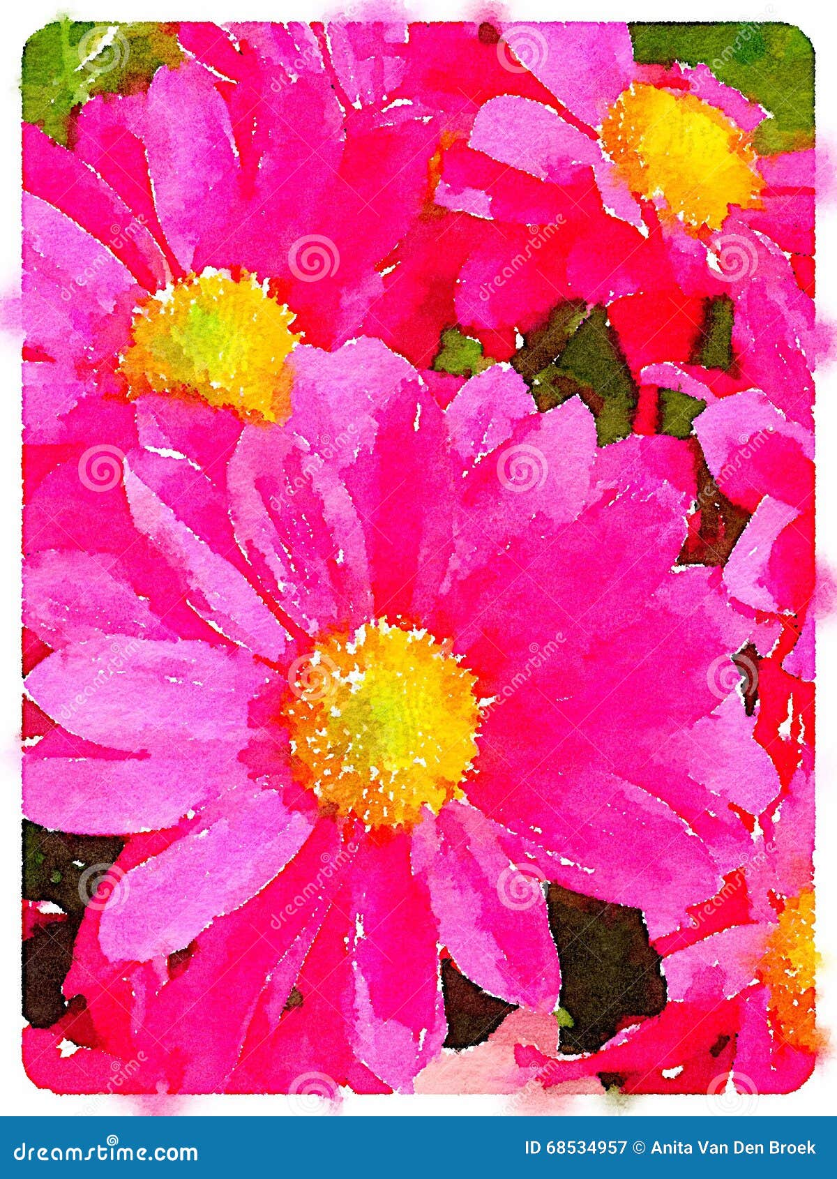 Digital Watercolour of Pink Daisy Pollen Flowers Stock Illustration ...