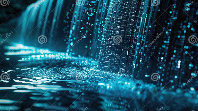 Digital Waterfall Flowing into Data Lake, Big Data Visualization Stock ...