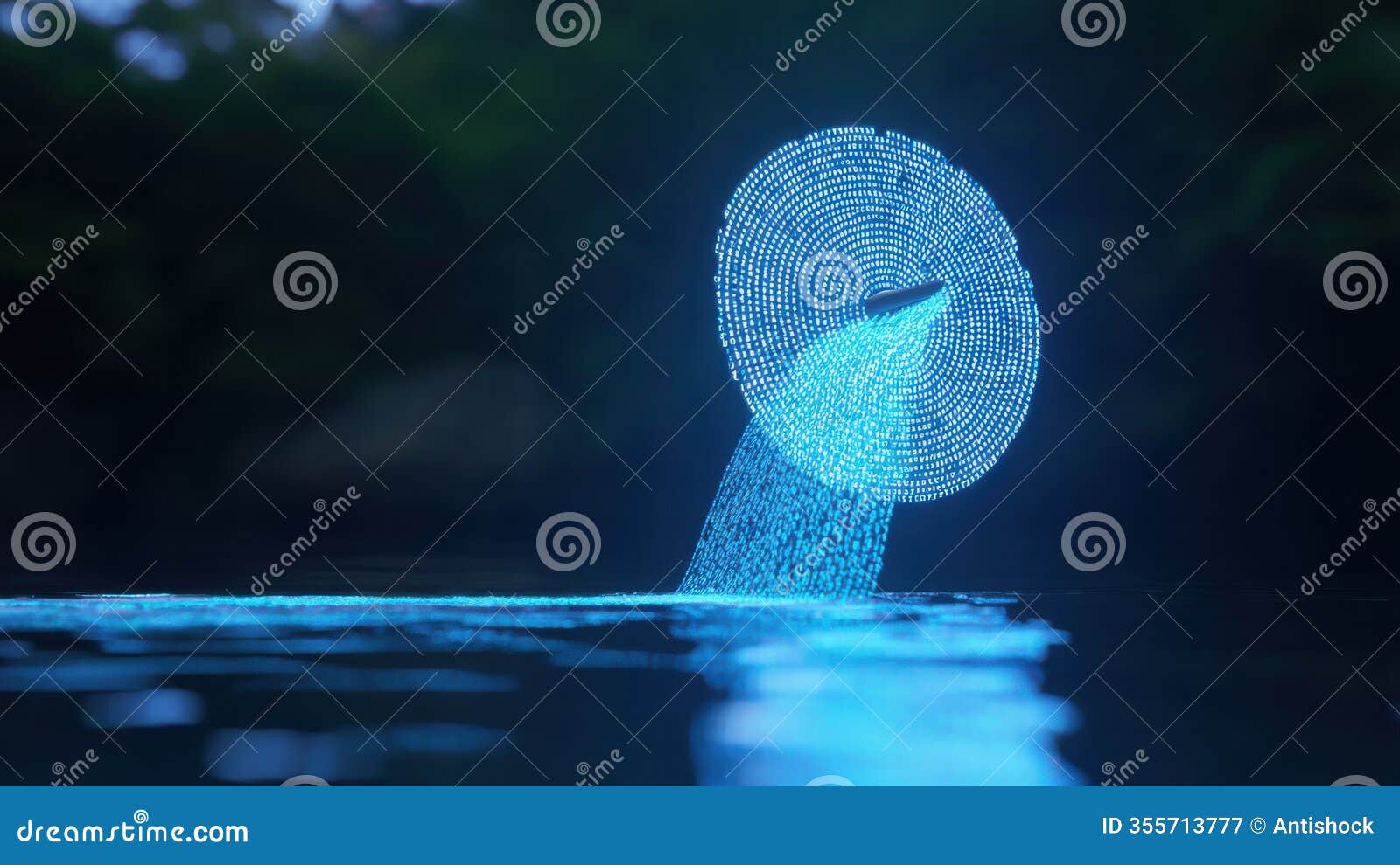 Digital Watermill with Binary Code Streams Flowing through Its Wheel ...