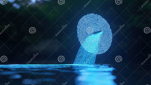 Digital Watermill with Binary Code Streams Flowing through Its Wheel ...