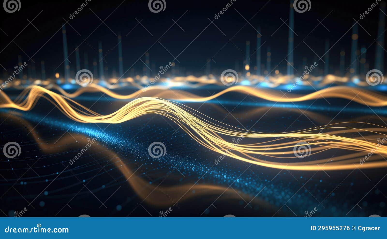 Digital Wave Background. Abstract Luminous Waves on a Dark Landscape ...
