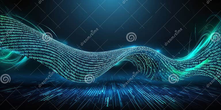 Digital Wave of Binary Code Flows through a Dark Cyberspace Environment Stock Illustration ...