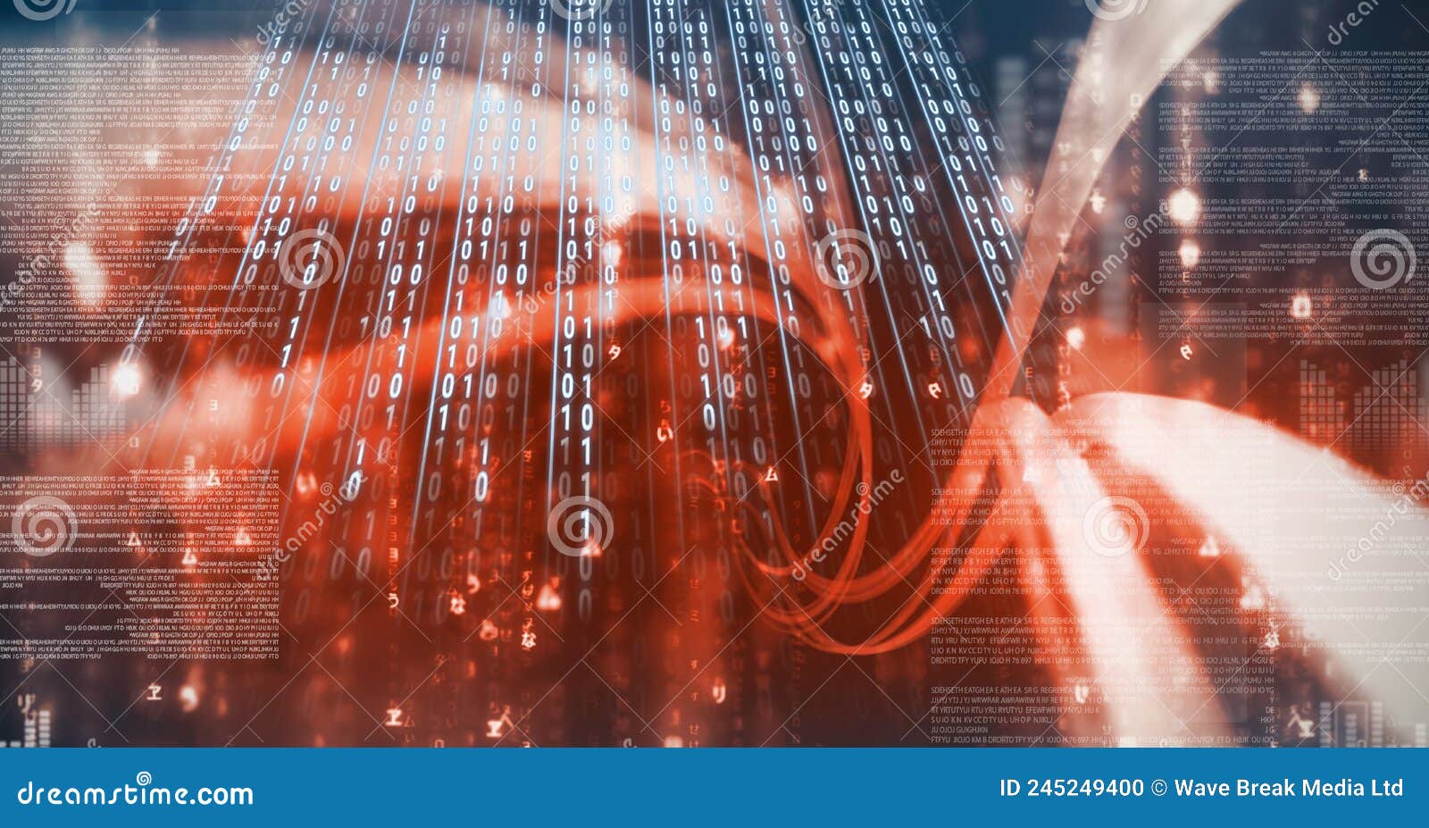 Digital Wave Over Binary Coding Data Processing on Orange Background Stock Illustration ...