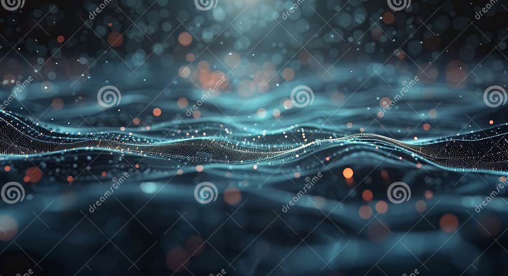 Digital Wave Representation with Glowing Particles Over a Dark ...