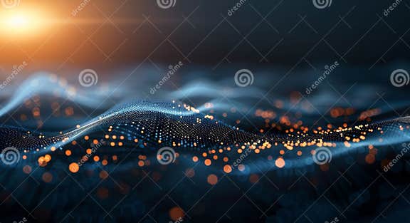 Digital Wave Representation with Glowing Particles Over a Dark ...