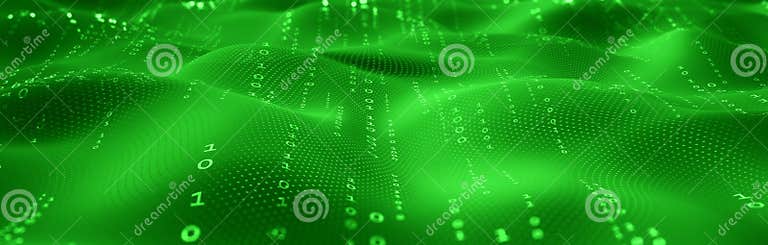 Digital Waves. Data Analysis. Binary Code. Wavy Plane, Nodes and Points in Curved Space Stock ...