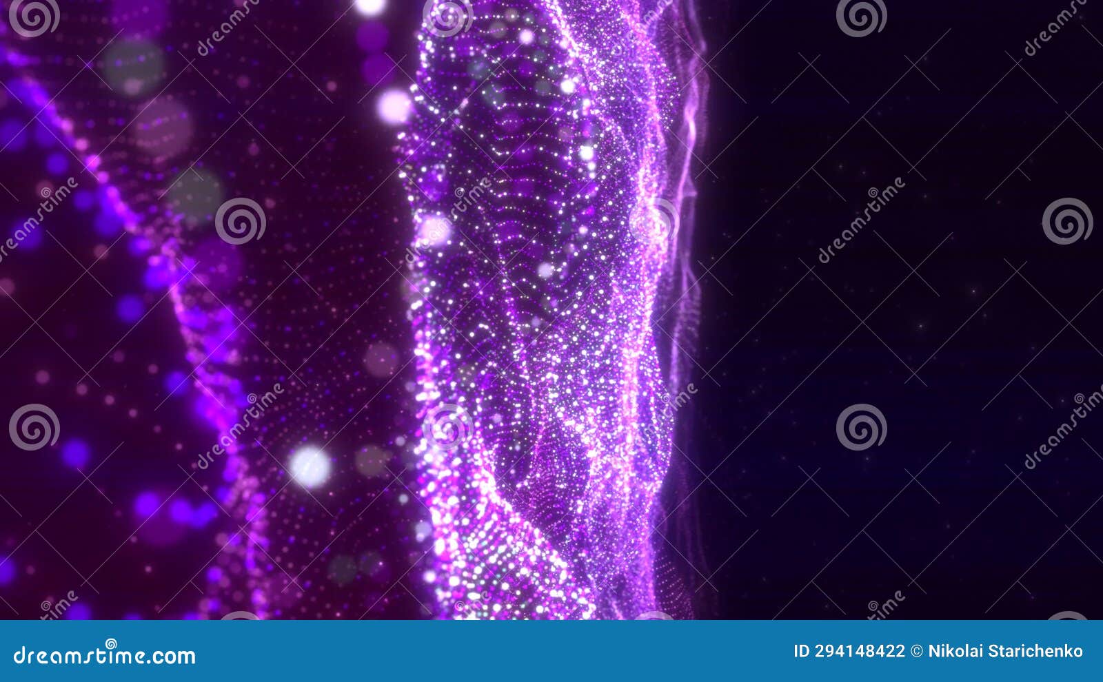 Digital Waves of Violet Colored Particles Glow. Big Data Visualization ...