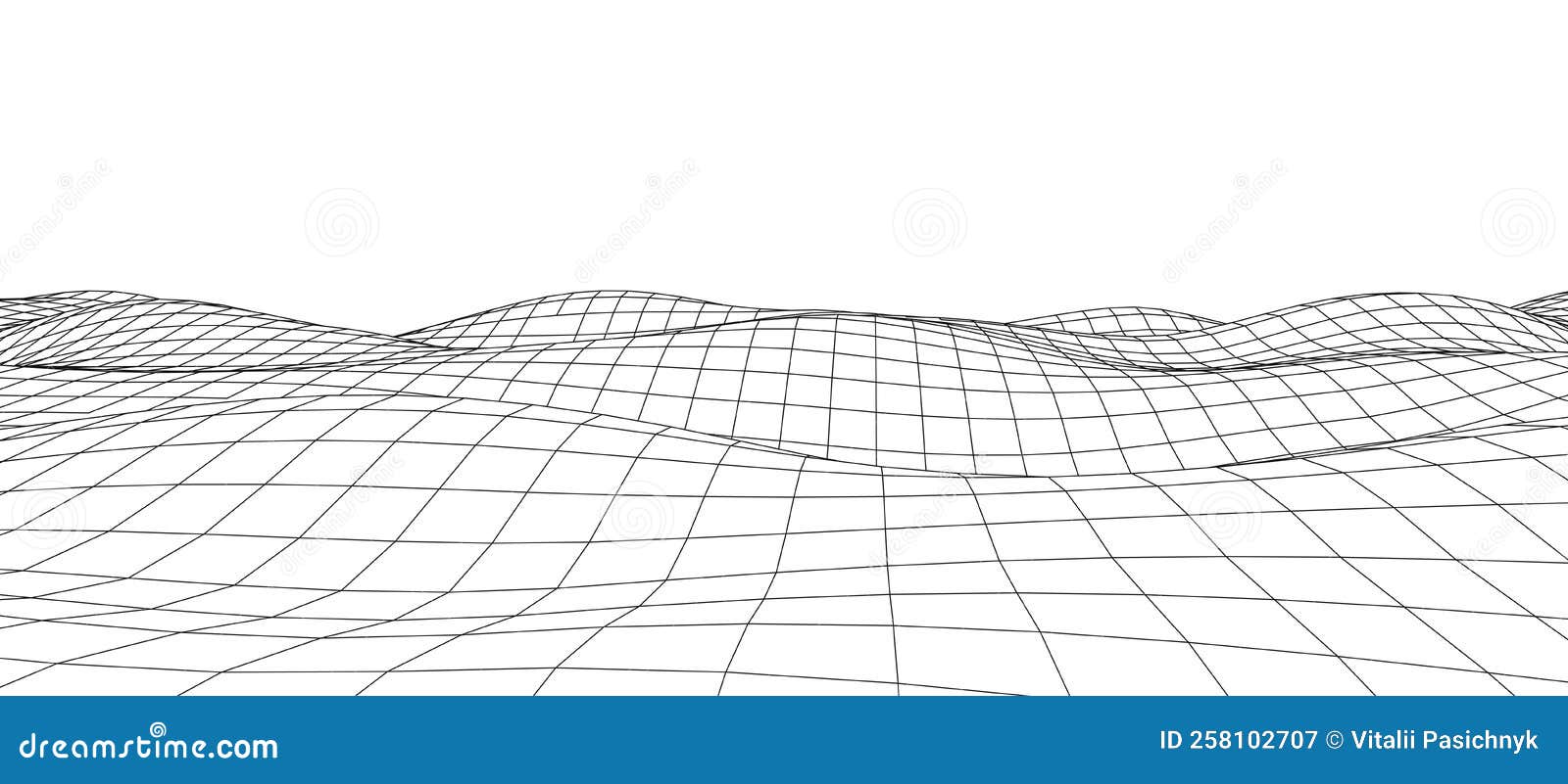 Digital Wavy Wireframe Landscape. Futuristic Linear Undulating Terrain ...