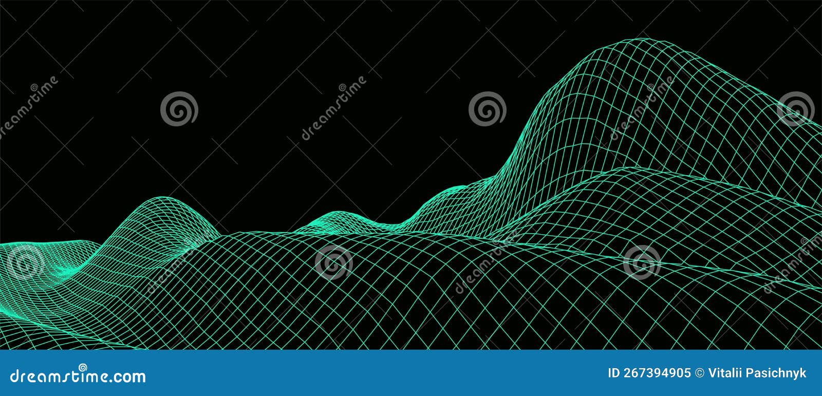 Digital Wavy Wireframe Landscape. Futuristic Linear Undulating Terrain ...
