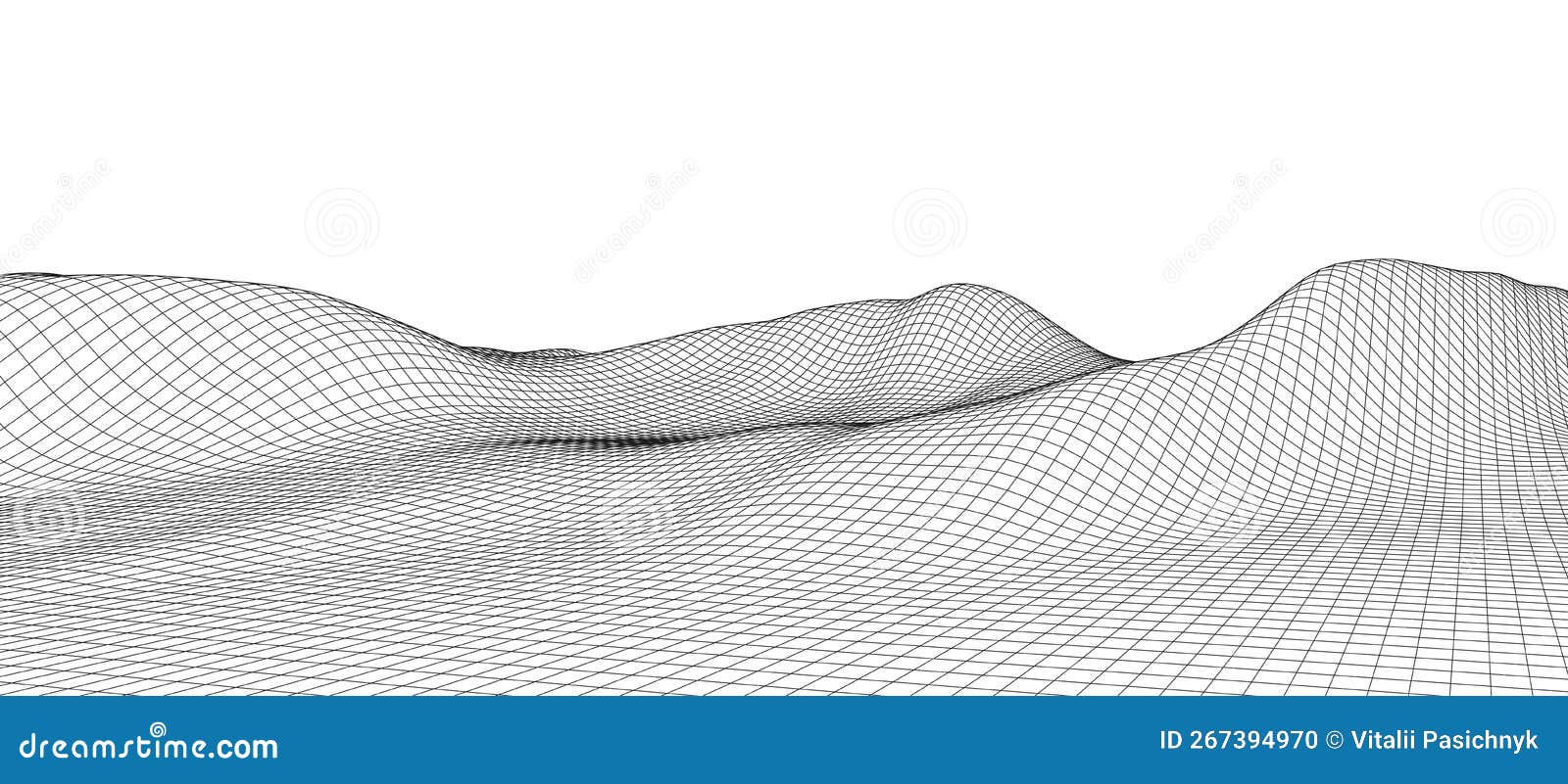 Digital Wavy Wireframe Landscape. Futuristic Linear Undulating Terrain ...
