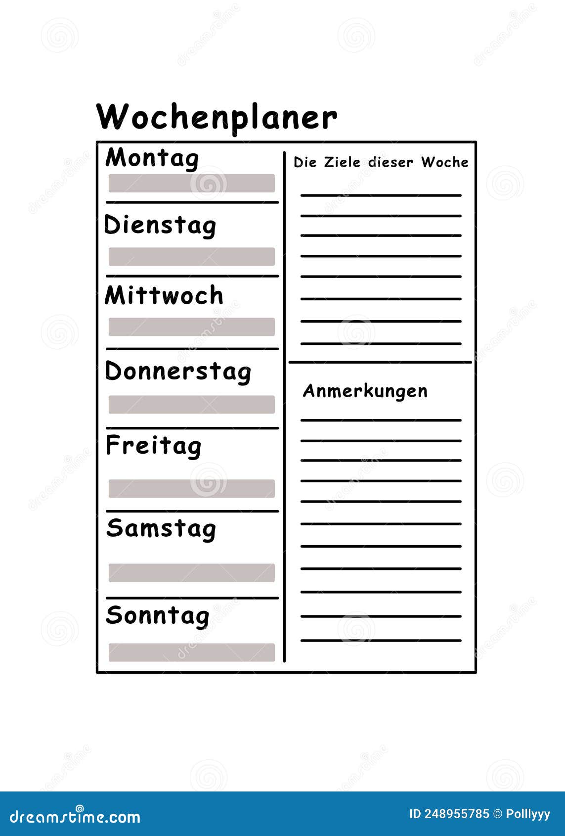 Digital Weekly Planner in German for Doing Business. Vector Digital ...