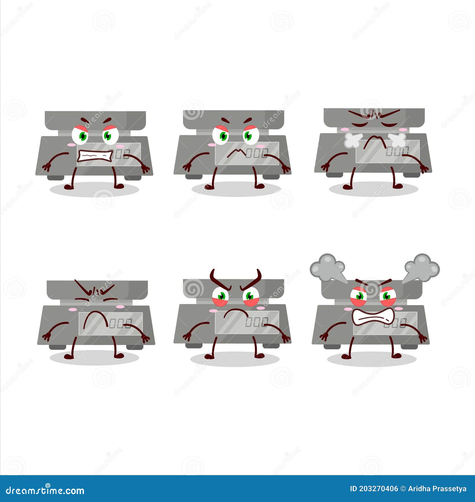 Digital Weight Cartoon Character with Various Angry Expressions Stock ...