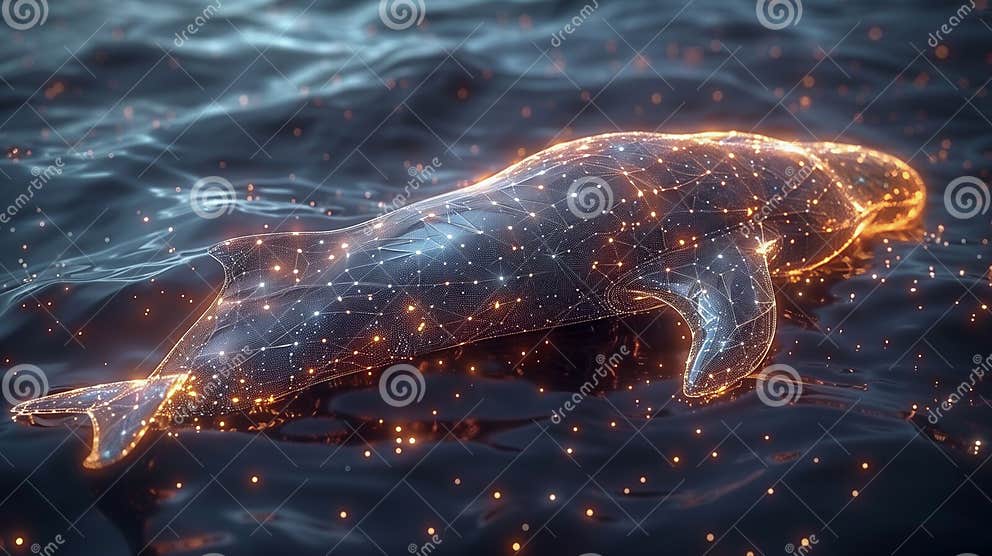 Digital Whale Illuminated with Glowing Network on Ocean Surface Stock ...