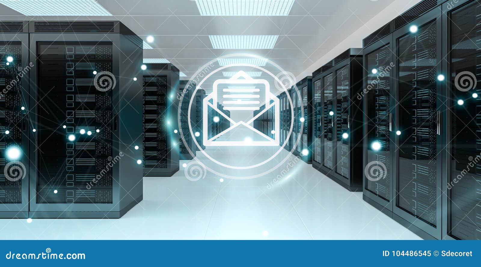Emails Exchange Over Server Room Data Center 3D Rendering Stock ...