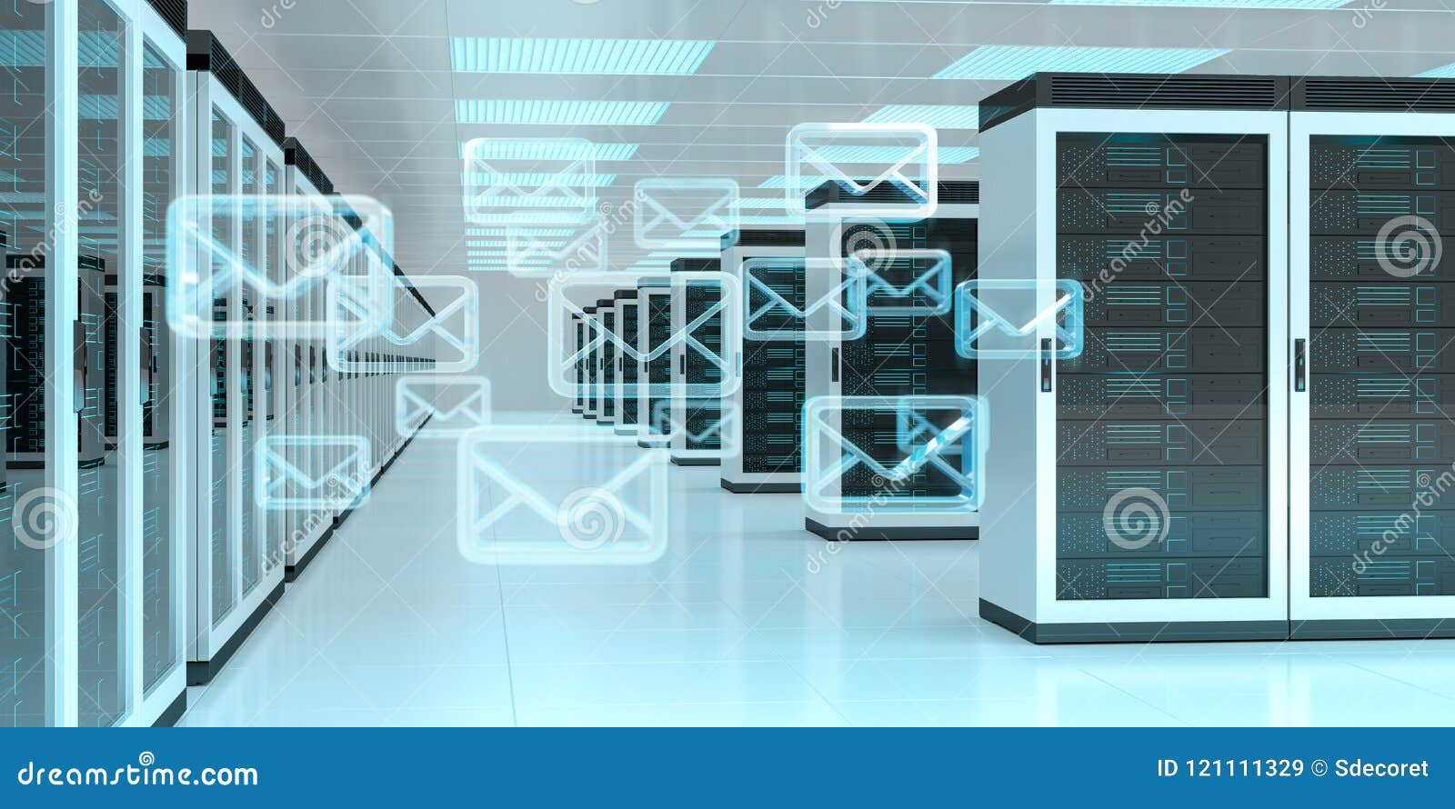 Emails Exchange Over Server Room Data Center 3D Rendering Stock ...