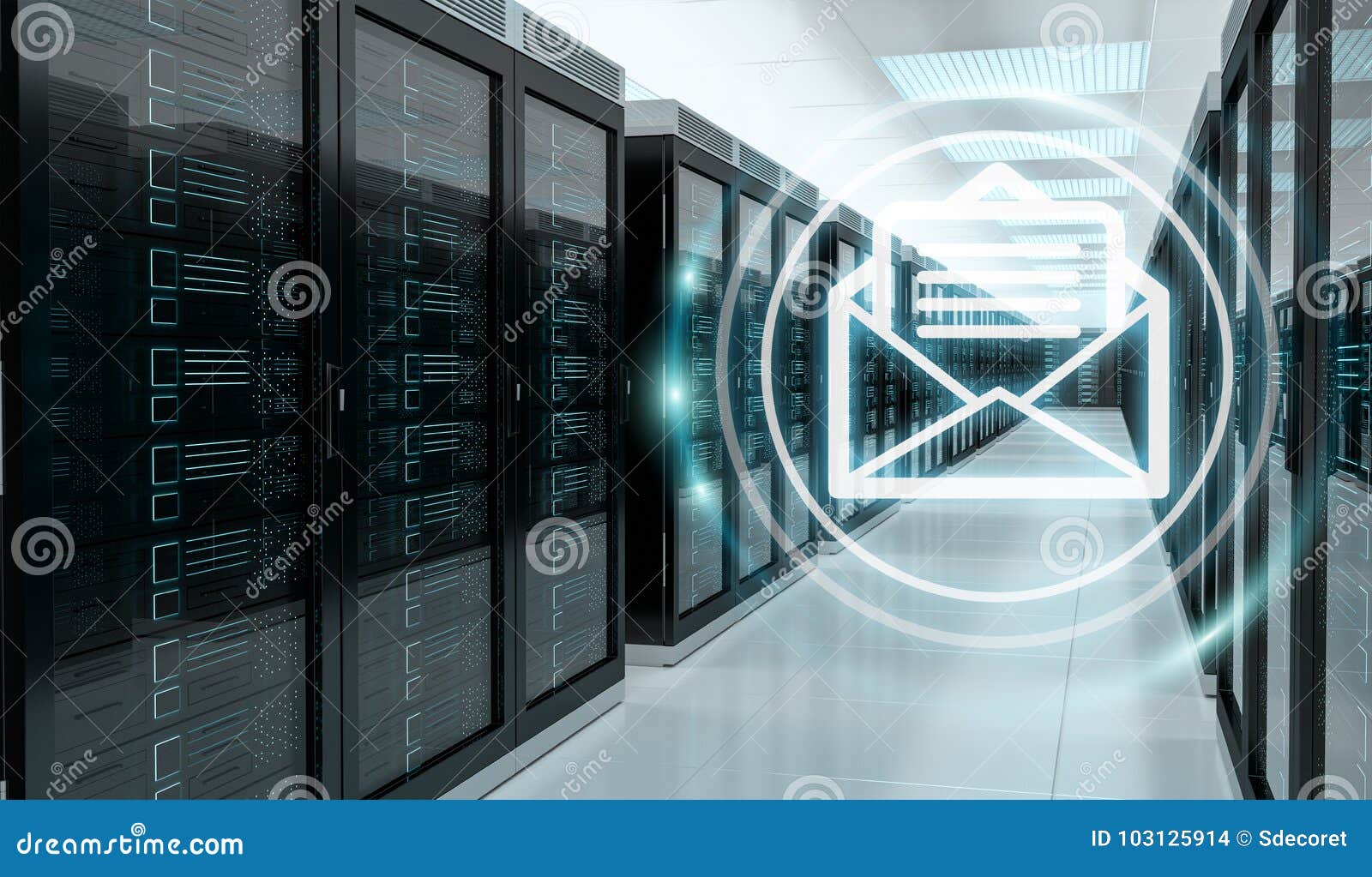 Emails Exchange Over Server Room Data Center 3D Rendering Royalty-Free ...