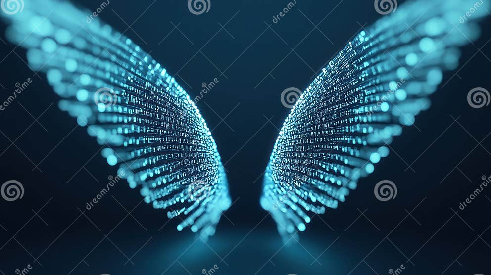 Digital Wings Made of Glowing Binary Code Symbolize Technology and ...