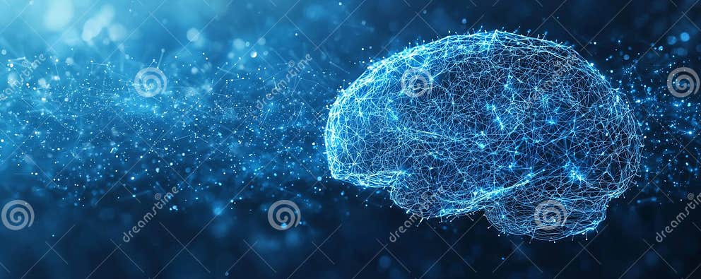 Digital Wireframe Brain Lit Up in Blue Against a Dynamic Background ...