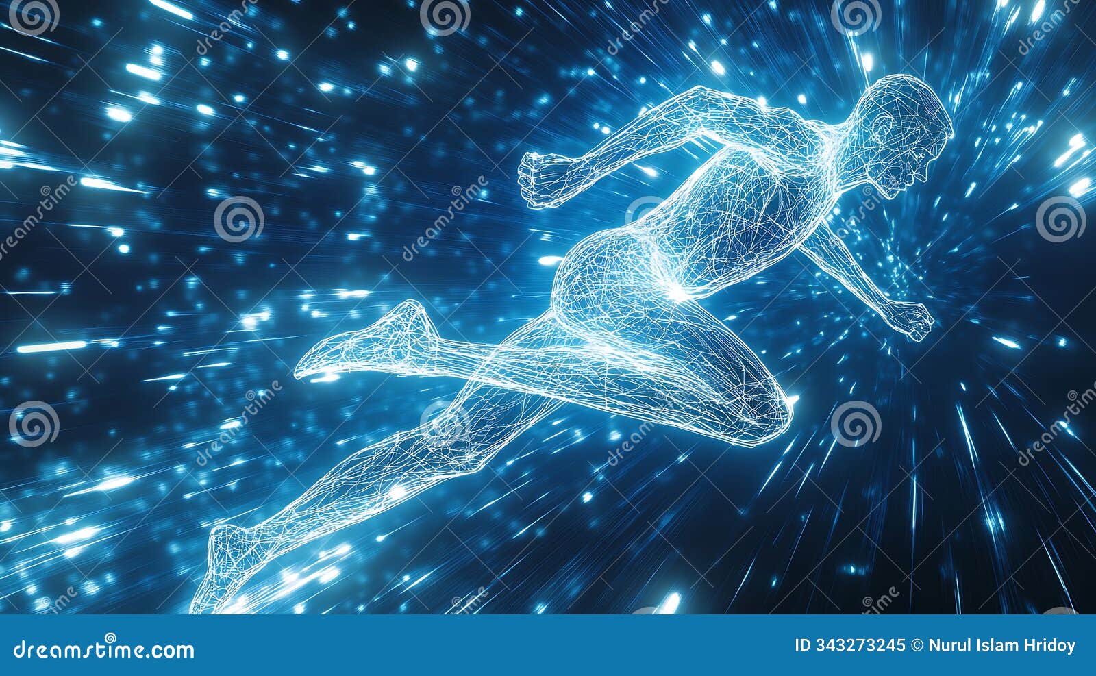 Digital Wireframe of a Human Figure Running Fast, Symbolizing Speed and ...