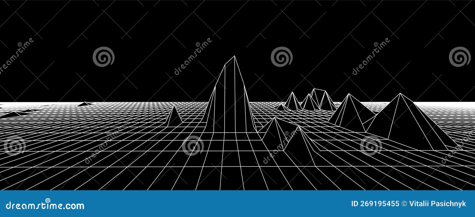 Digital Wireframe Landscape on Black Background. Wireframe Terrain ...
