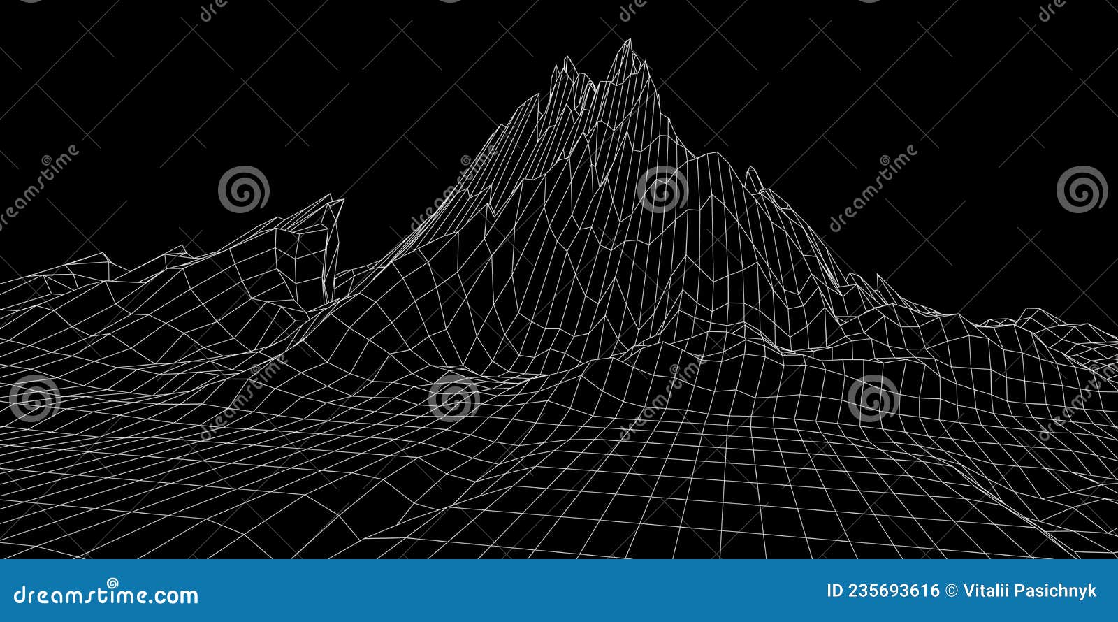 Digital Wireframe Landscape. Wireframe Terrain Polygon Landscape Design ...