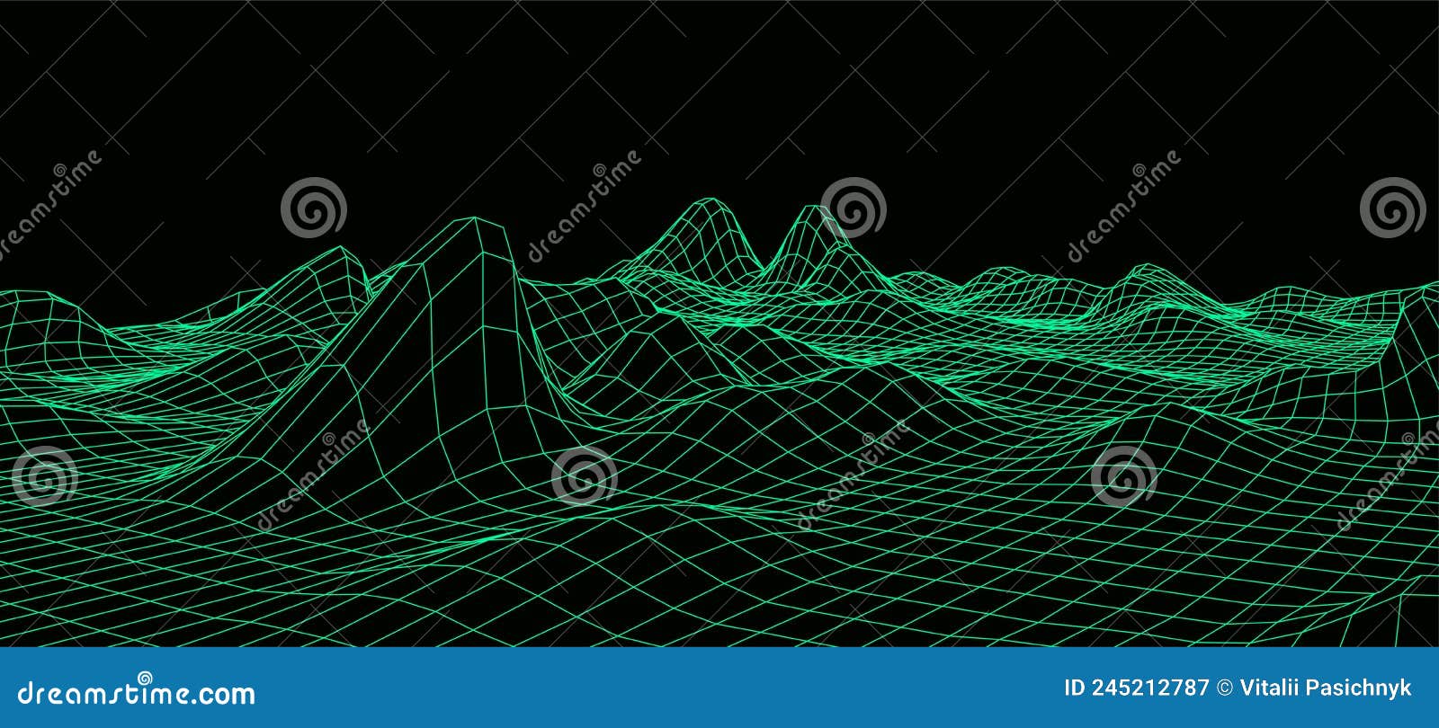 Digital Wireframe Landscape. Wireframe Terrain Polygon Landscape Design ...