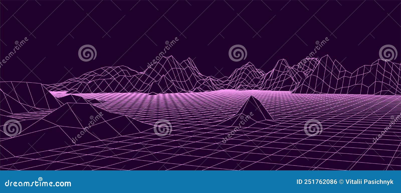 Digital Wireframe Landscape. Wireframe Terrain Polygon Landscape Design ...