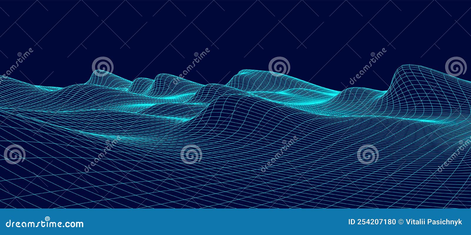 Digital Wireframe Landscape. Wireframe Terrain Polygon Landscape Design ...