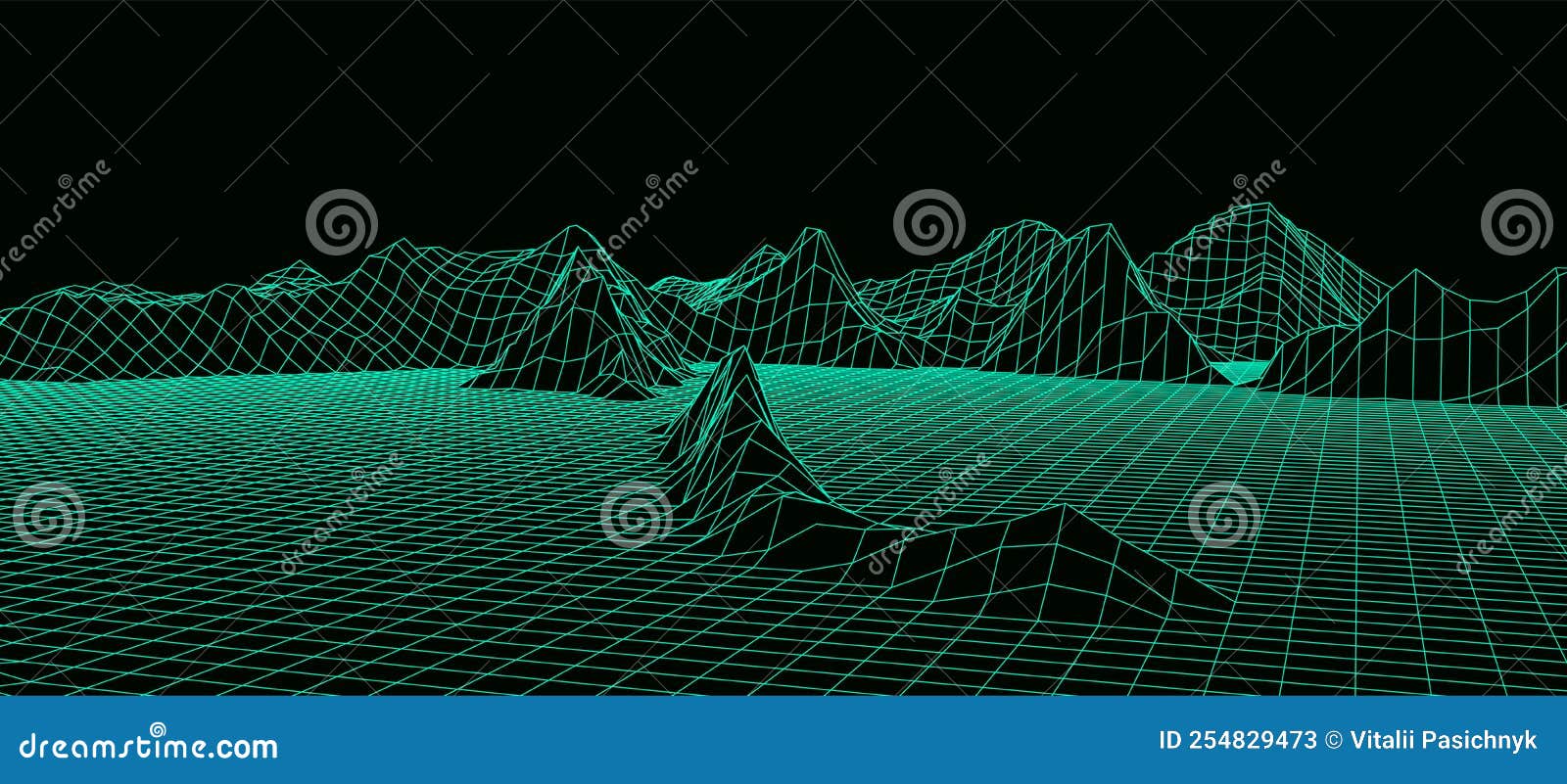 Digital Wireframe Landscape. Wireframe Terrain Polygon Landscape Design ...